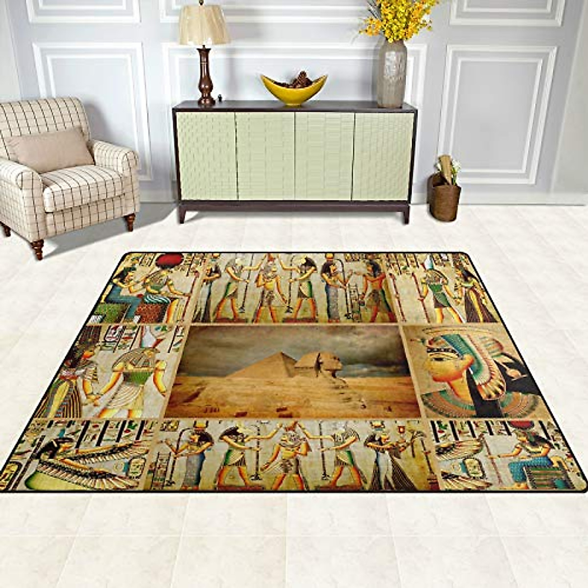 ALAZA Egyptian Culture Pyramid Great Sphinx Vintage Area Rug Rugs for Living Room Bedroom 5'3"x4'