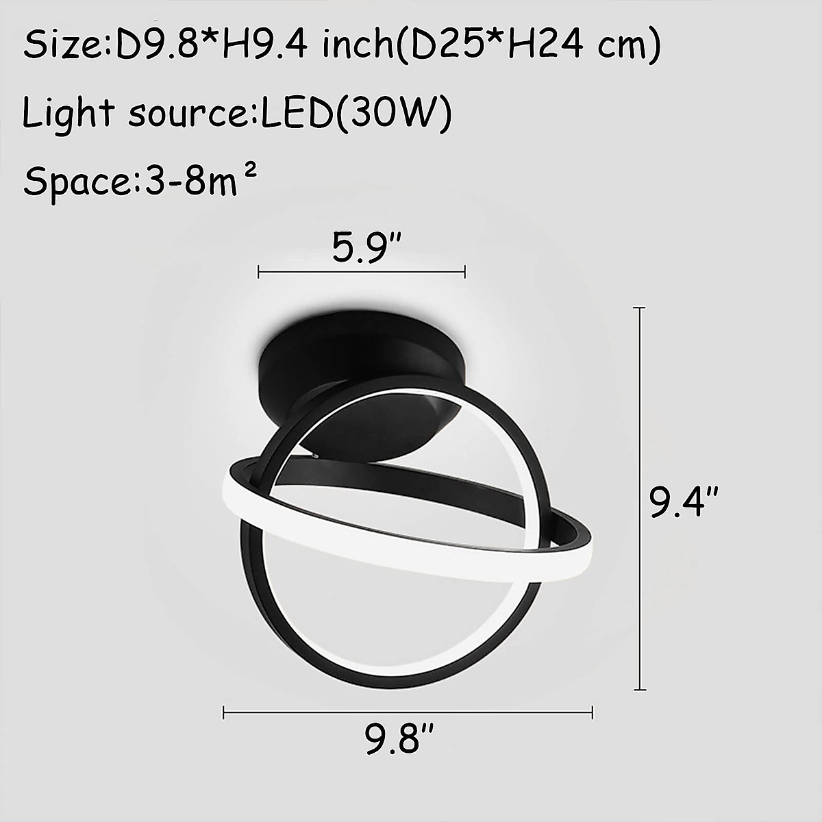 CANEOE Black Led Ceiling Light, 6000K Modern LED Ceiling Lighting Fixtures, Metal Creative Design Ceiling Lamp for Living Room Bedroom Corridor Aisle Hallway Indoor Ceiling Lamp (Cool White)