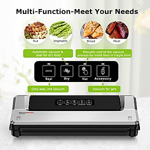 Bonsenkitchen Vacuum Sealer Machine, Fast-Compact Food Sealer, Multi-Functional Food Vacuum Sealer with 5 Vacuum Bags & Accessory Hose, Globefish Technology for High-Speed Continuous Working, Silver