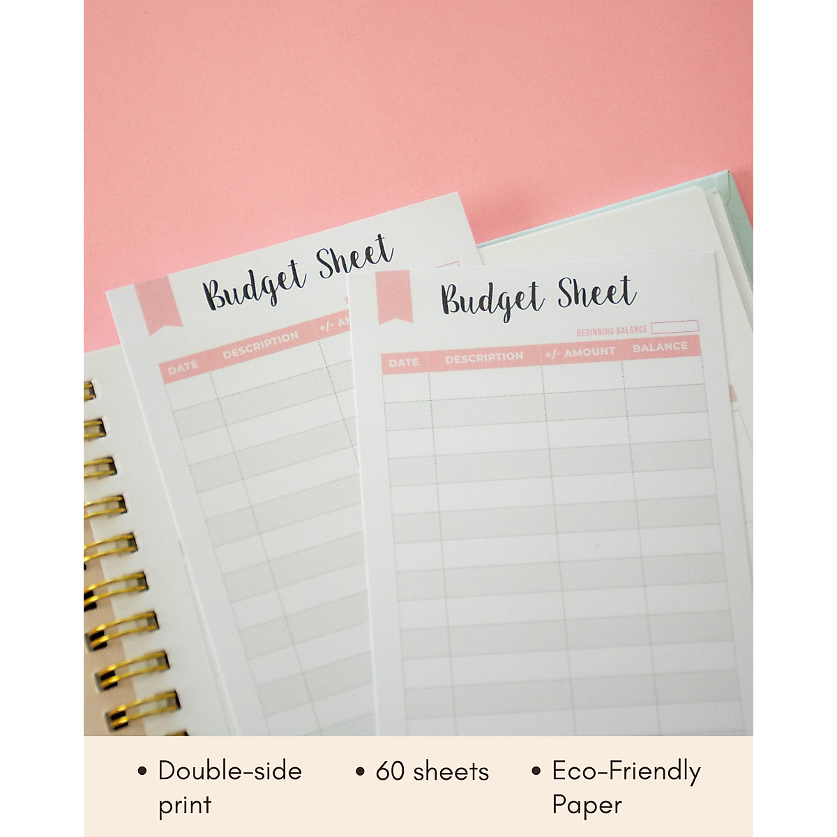 Set of 60 Spending Tracker A6 Budget Sheets I Money Tracker for Budget Planner Binder - Use with Budget Tracker, Budget Folder, Budget Envelopes - Size 3.2 x 6.6 Inches - A6 Budget Binder Inserts