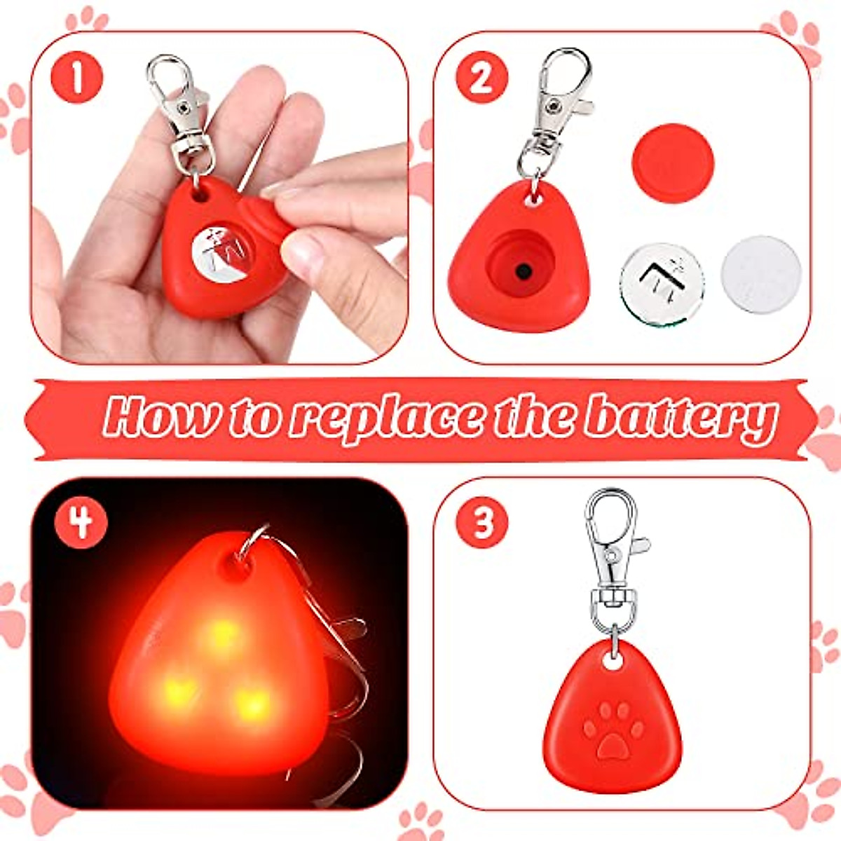 2 Pcs LED Dog Collar Light Waterproof Silicone Light up Dog Tag Clip on Flashing Dog Lights for Night Walking Camping Light for Dog Collar Pet Harness Leash Safety Paw Dog Tag Light (Red, Blue)