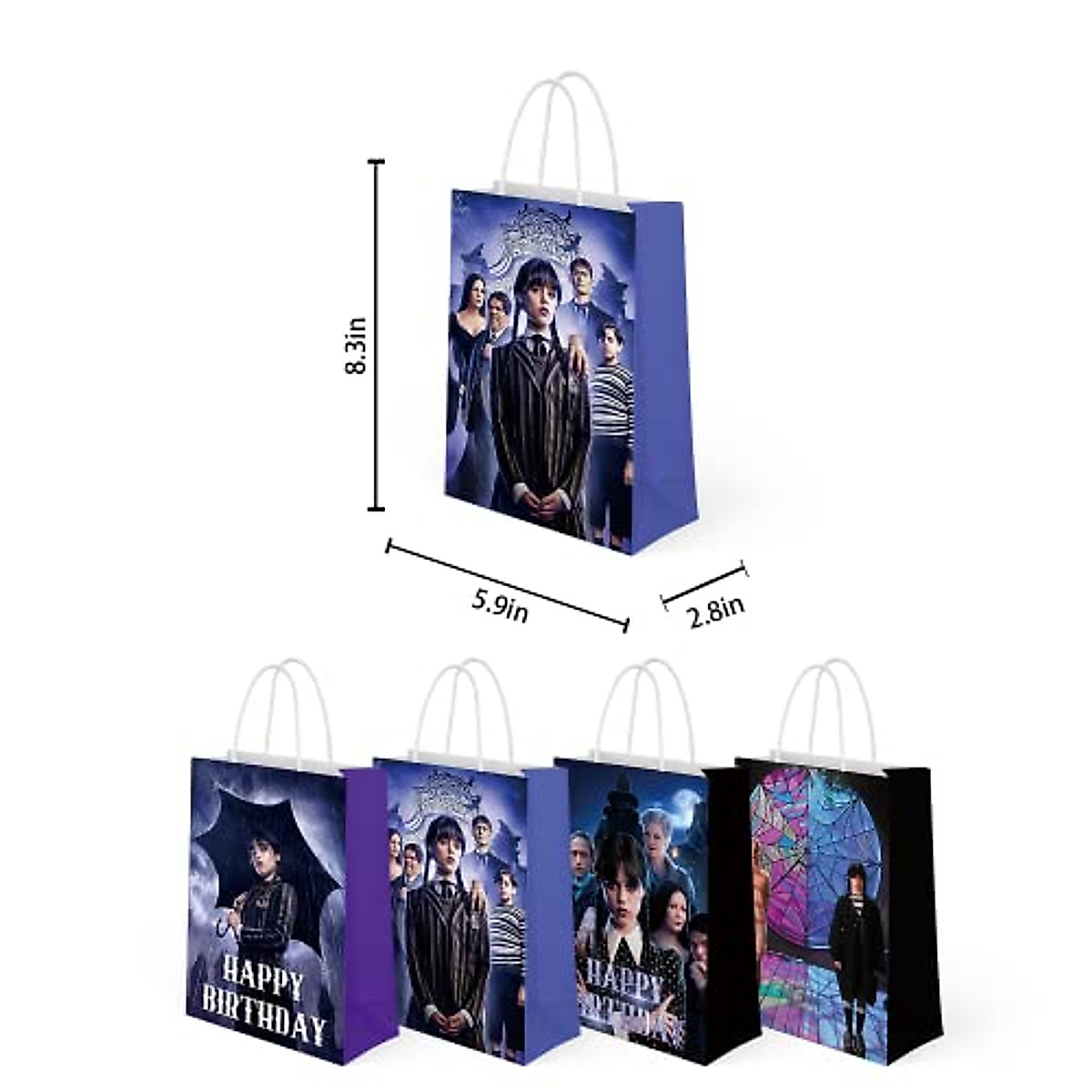 16 Pcs Wednesday Addams Party Supplies Birthday Gift Paper Bags with 4 Styles Wednesday Addams Theme Goodie Bags Party Favors for Boys and Girls Birthday Party Decorations