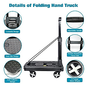 LKFDFIA Folding Hand Truck Portable Foldable Dolly Cart 110 lbs Lightweight Luggage Cart with Backpack & 3 Ropes, Dolly for Moving Travel Shopping Airport Office Use