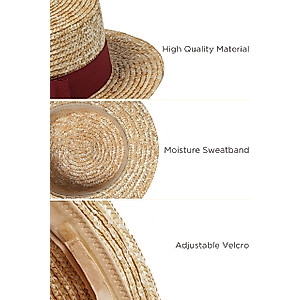 BABEYOND Men's 1920s Brim Boater Hat Gatsby Straw Hat 20s Costume Accessories Wine Red