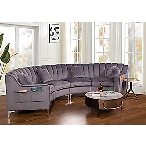 Legend Furniture Velvet Modular sectional Curved Round-Shaped Semi-Circular for Living Room Big Couches Sofas, 142", Grey
