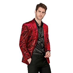 MAGE MALE Men's Dress Party Floral Suit Jacket Notched Lapel Slim Fit Two Button Stylish Blazer Red