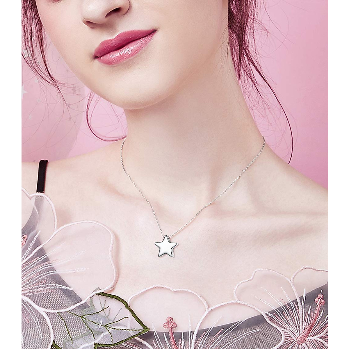 FLYOW 925 Sterling Silver Dainty Star Pendant Tiny Star Necklace Chain for Women