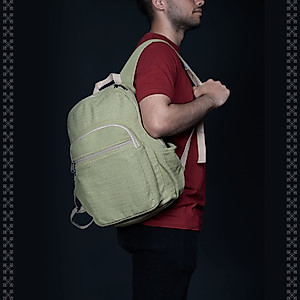 Ruana Hemp Backpacks Lightweight 100% Natural Hemp Cotton Fabric Casual Daypack Multipurpose Handmade Bag For Travel, Hiking, Yoga, Picnic (Green, 38 cm W x 45 cm L)