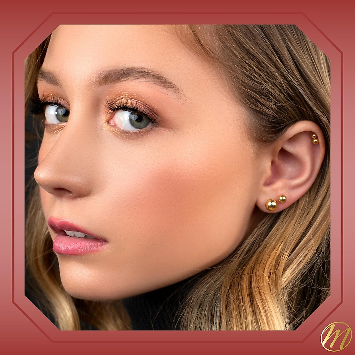 MASSETE 10k Yellow Gold Ball Stud Earrings for Women and Girls Nickel Free 7mm