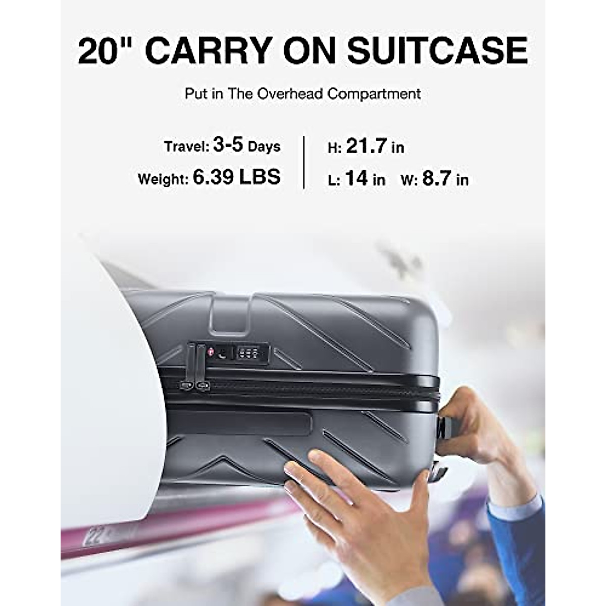 BAGSMART Carry On Luggage 22x14x9 Airline Approved, 1OO% PC Lightweight Carry On Hardside Suitcase, 20 Inch Hard Shell Luggage with Spinner Wheels, Waterproof Rolling Suitcase, Silver Gray