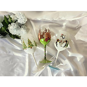 Christmas Theme Wine Glasses Crystal Glass Hand Painted Wine Glasses Champagne Glasses Christmas Gift - Set of 2 (Christmas Reindeer)