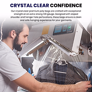Norton Supply Dry Cleaning Poly Bags - Transparent Plastic Garment Cover, 40" Long, 100 Gauge Thickness, Suit Packing, Travel & Laundry Clothes Closet Hanging