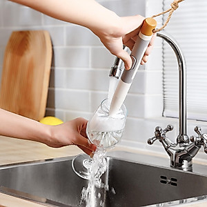 SUBEKYU Bottle Brush, Baby Bottle Cleaning Brush with Soap Dispenser, Long Handle Water Bottle Cleaner Brush for Cleaning Bottles/Glasswares/Mugs, Nylon Bristles, White, 1PACK