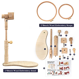 ZOCONE Beech Wood Adjustable Rotated Embroidery Hoop Stand with 2 Pcs 7'' 8'' Embroidery Hoops, Wooden Embroidery Stand, Embroidery Hoop Holder for Cross Stitch and Embroidery Project