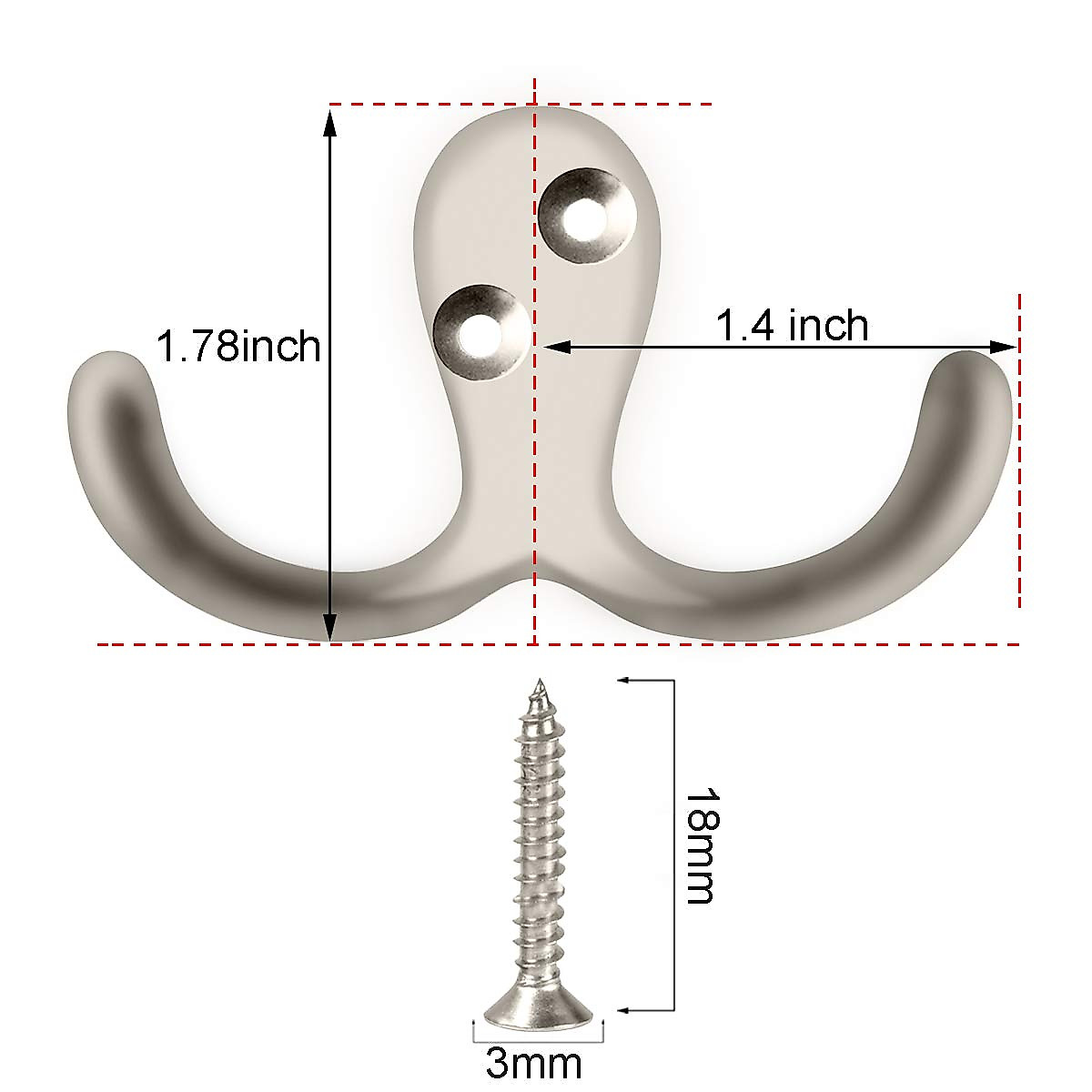 IBosins 8 Pack Heavy Duty Double Prong Coat Hooks Wall Mounted with 16 Screws Retro Double Hooks Utility Hooks for Coat, Scarf, Bag, Towel, Key, Cap, Cup, Hat