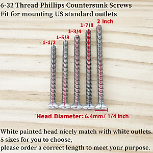 Adiyer Extra Long Outlet Screws 40pcs 6-32 x 1-7/8 Inch White Painted Electrical Outlet Screws Outlet Extender Screws Machine Screws for Fix Wonky and Sunken Outlets, 304 Stainless Steel