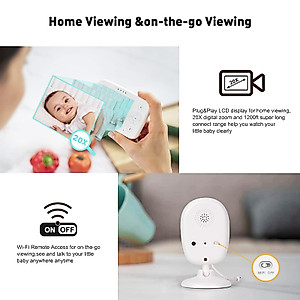 Simyke Video Baby Monitor with App and Screen 1080P Camera, Cry Detection, Lullabies, Two Way Talk, Night Vision, Face Detection, Wall Mount, Connect Smart Watch, Temperature Monitoring, Gift for Baby