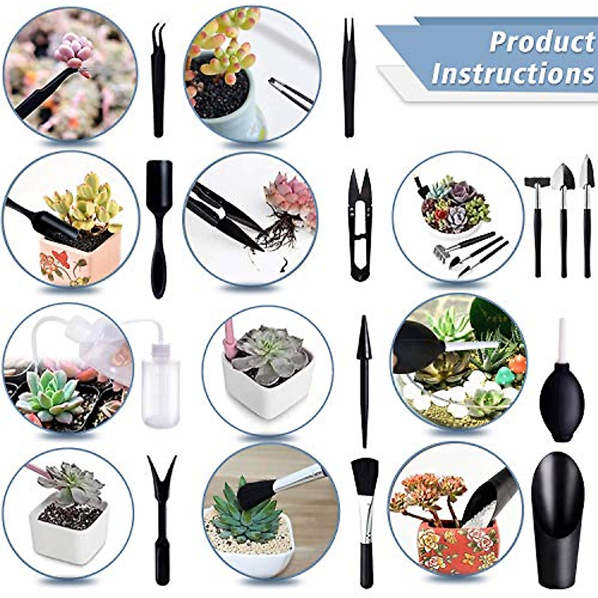 Succulent Tools, 13 Pcs Mini Garden Tool Set, Transplanting Tools Set,Succulent Care kit for Succulent Miniature Gardening Plant, Black