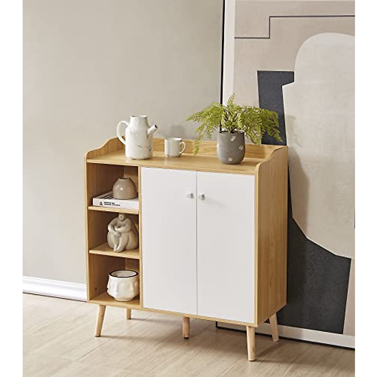 GDLMA Storage Sideboard, Kitchen Cabinet with Door and Shelves (Natural Wood)