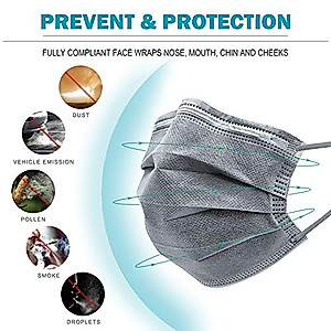 MSAAEX Grey Disposable Face Mask 4-Ply Protection Masks Prevent Dust, Breathable Non-Woven Mouth Cover - 50 Pack