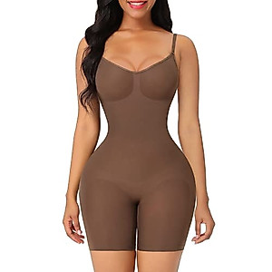 FeelinGirl Shapewear Tummy Control Plus Size Waist Trainer Vest Fajas Colombianas Post Surgery Full Body Shaper Jumpsuit Coffee XS/S