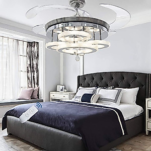 42" Modern Chandelier Fan Ceiling Fan with Lights and Remote Control for Bedroom Modern Ring Chandelier Fan with Retractable Blades for Foyer Chandelier