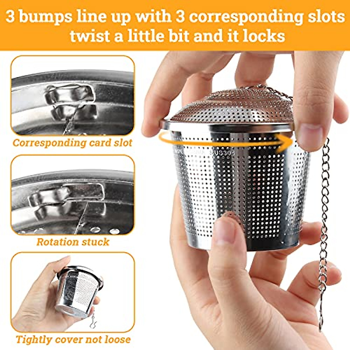KUFUNG Tea Ball Infuser - Stainless Steel Tea Infusers For Loose Tea With Chain Hook & Saucer - Extra Fine Mesh Tea Strainer For Brew Tea, Spices & Seasonings (L)