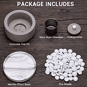 MJ Home Tabletop Fire Pit Bowl, Indoor Pit, Small Smores Place, Portable Fireplace, Personal Round Firebowl with Flame, Firepits for Use on Patio, Balcony, Camping., Gray White