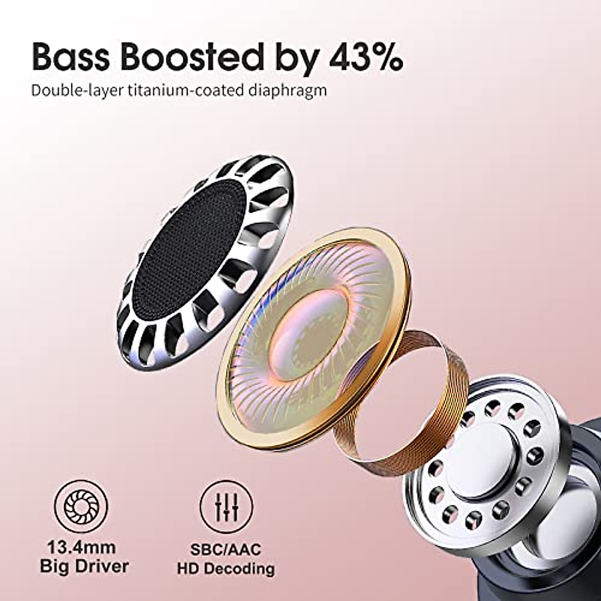 CASCHO Wireless Earbuds, Bluetooth 5.3 Headphones, 60Hrs Playback HD Stereo Audio LED Display, Over-Ear IPX7 Waterproof Earphones with Earhooks, Built-in Mic, Type-C, for Sports (Rose Gold)