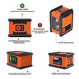 Laser Level, Line Laser Level Tool, 50FT/15m Green Self Leveling Cross Line Laser Level for Indoor Outdoor Construction Picture Hanging Home Renovation, 3 AA Batteries Included (Orange)