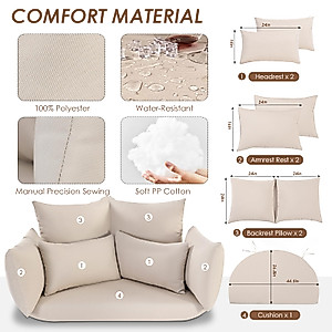 RADIATA Oversized Wicker Double Egg Chair w/ 7 Cushions 500lb Capacity Lounge Basket with Strong Heavy-Duty Steel Frame for Indoor Outdoor Patio Backyard Living Room (Beige)