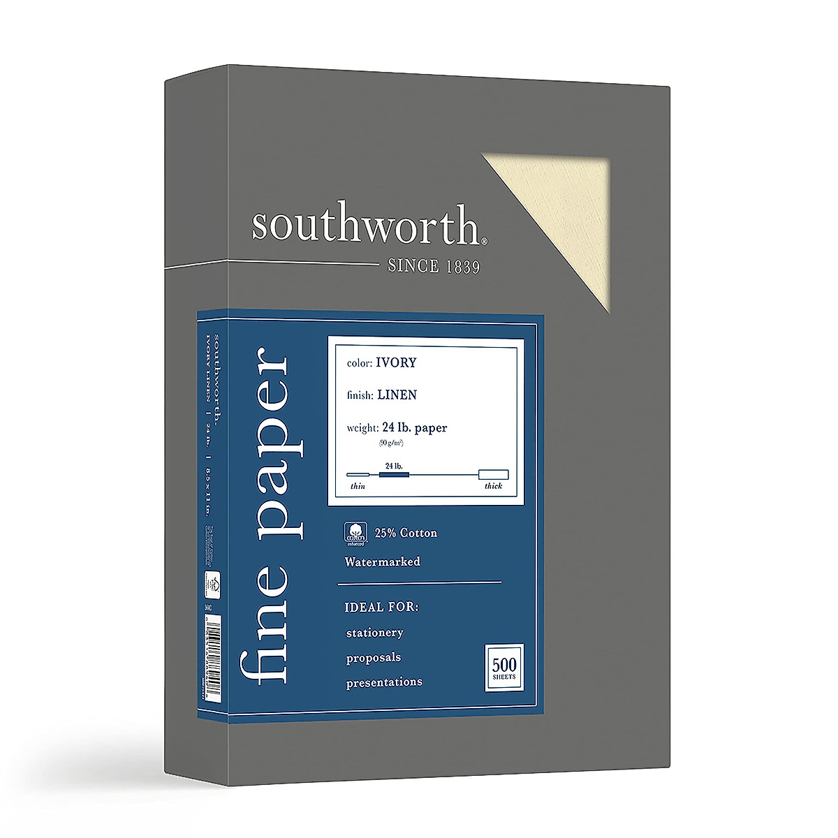Southworth 564C 25% Cotton Linen Business Paper Ivory 24 lbs. 8-1/2 x 11 500/Box FSC