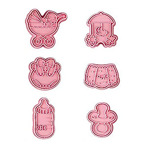 Cookie Cutter Plastic Baby Stroller Feeding Bottle Clothes Shape DIY Cookie Cutter Biscuit Mould Baking Decorating Tools Cookie Stamp Stamper Embosser For Baking Happy Birthday Baby Shower Designs Set