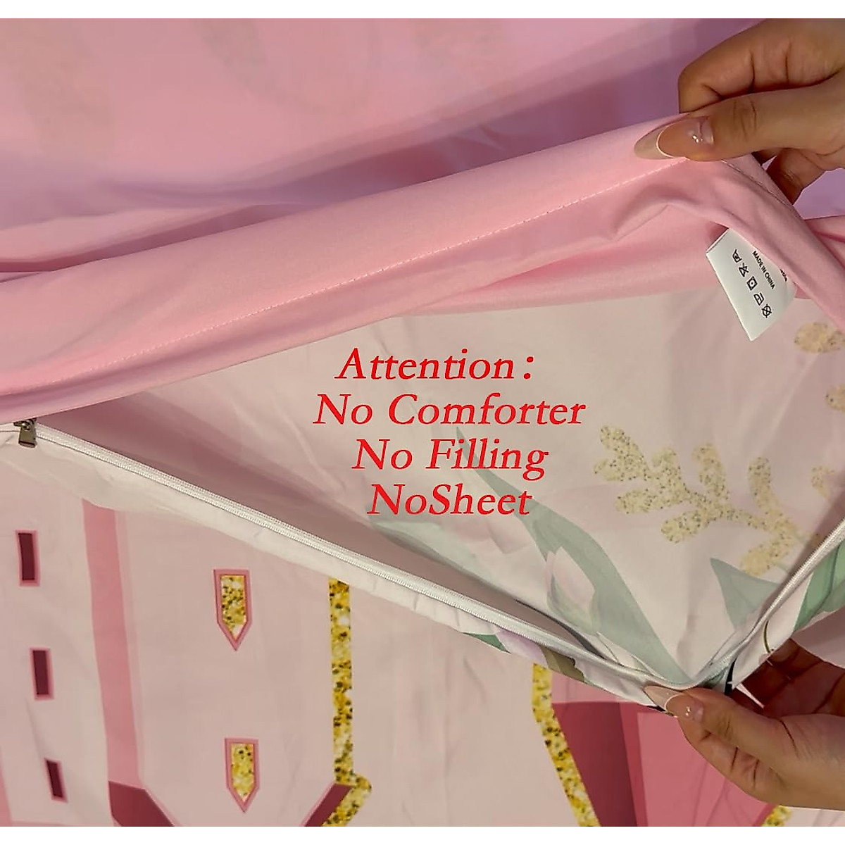 Manfei Princess Twin Bedding Sets for Girls,Pink Castle Dreamy Comforter Cover Kids Bedroom Decor,Flowers Bed Set,Fairy Tale Theme Duvet Cover Cute Blanket,Gifts for Girl,No Comforter