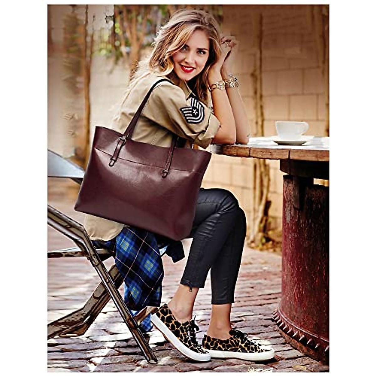 LiGooLif Vintage PU Leather Tote Shoulder Bag for Women Satchel Handbag with Top Handles