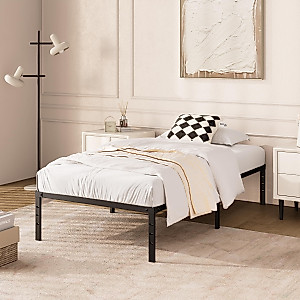 JTPTU 18 Inch High Twin Bed Frame No Box Spring Needed,Heavy Duty Metal Bed Frame Twin Size,Kids Twin Platform Bed Frame Steel Slat Support,Easy Assembly,Noise Free,Non Slip Black Bed Frame Twin