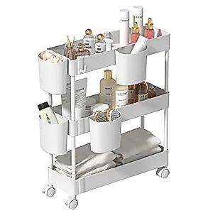 TiLeMiun 3-Tier Storage Rolling Cart Storage Utility Cart Rolling Multifunctional Organizer Mobile Shelving Unit Storage Shelves Slide Out Trolley Cart Bathroom