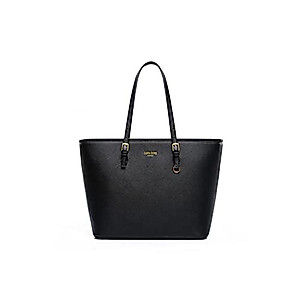 Women's shoulder bag, large capacity vertical zipper open tote bag, women's handbag (Black)