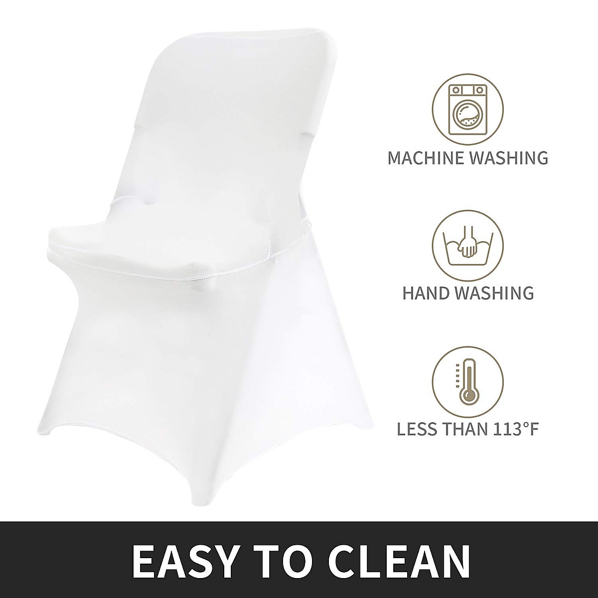 Peomeise Stretch Spandex Folding Chair Cover for Wedding Party Dining Banquet Event (White,12pcs)