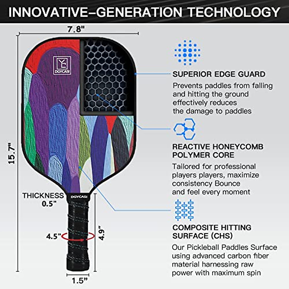 Graphite Pickleball Paddles Set of 6, 2024 USAPA Approved, 2 Kids & 4 Adult Paddles, Fiberglass Surface (CHS), Polypropylene Lightweight Honeycomb Core, 6 Pickleball, 4 Replacement Soft Grip + Bag