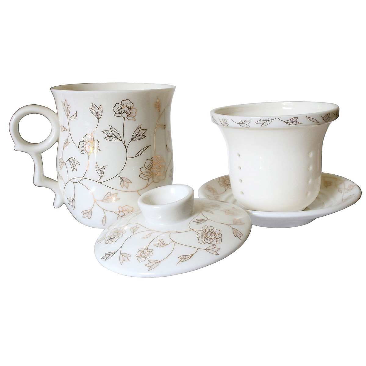 Ameolela Porcelain Tea Cup with Infuser Lid and Saucer Sets - Chinese Jingdezhen Ceramics Coffee Mug Teacup Loose Leaf Tea Brewing System for Home Office