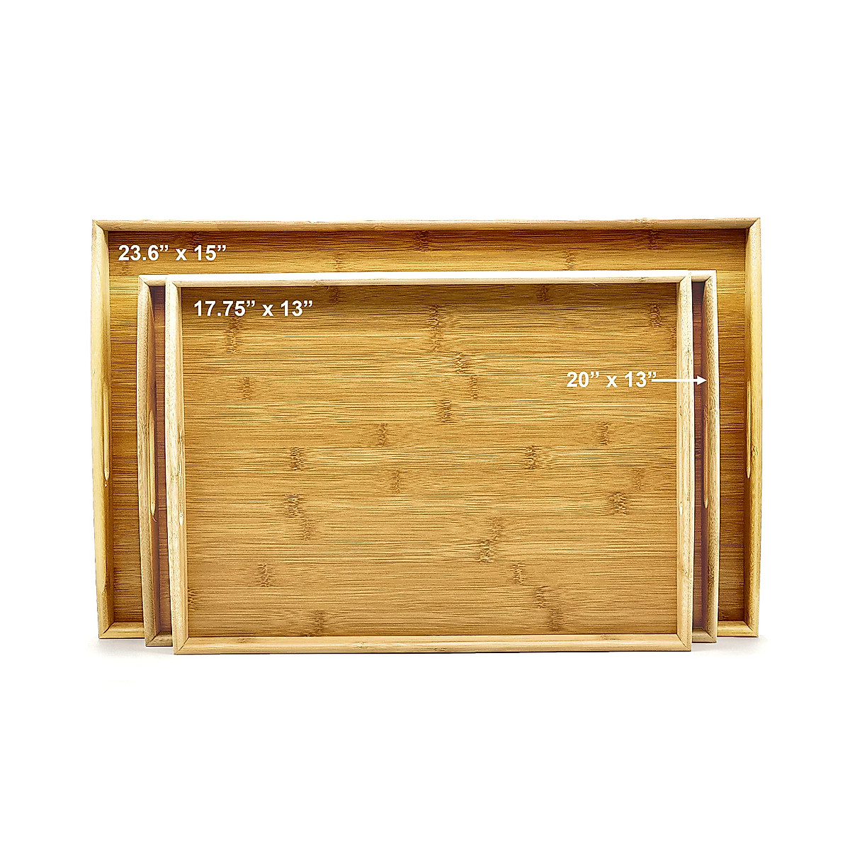 Bam & Boo - Natural Bamboo Serving Tray Extra Large Rectangular with Handles - for Food, Drinks, Storage, Decor, Vanity, Breakfast, Parties, Weddings, Picnics(23.6” x 15” x 2.35”)