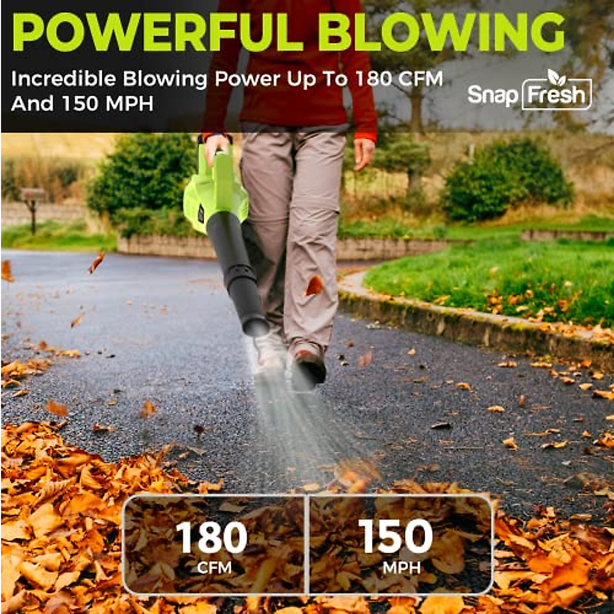 Cordless Leaf Blower - SnapFresh 150 MPH Leaf Blower with Battery & Charger, 2 Section Tubes, Free Control Speed,Lightweight, Electric Leaf Blower for Blowing Leaves, Lawn Care, Dust & Other Debris