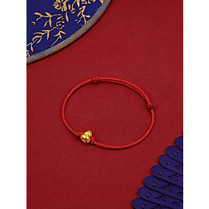 ZHOU LIU FU 24K Solid Gold Bracelets, Real Pure Gold Jewelry Adjustable Gourd Red Braided Bracelets for Women Men Teen Girls