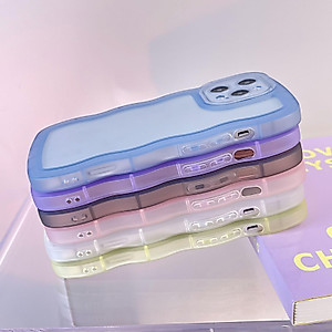 Eiyikof Compatible with iPhone 13 Pro Max Clear Case,Cute Solid Color Curly Wave Frame Transparent Soft Silicone Anti-Scratch Shockproof Protective Slim Case for Women Girls-Purple