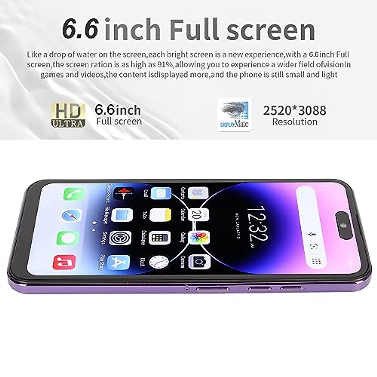 PUSOKEI Unlocked Android Cell Phone, Face Unlock Mobile Phone, 6.6 inch HD Screen, 2520 * 3088 Resolution, 8+24MP Dual Camera,10 Core CPU,8GB+256GB ROM, 2.4G 5G Dual Band WIFI Smartphone