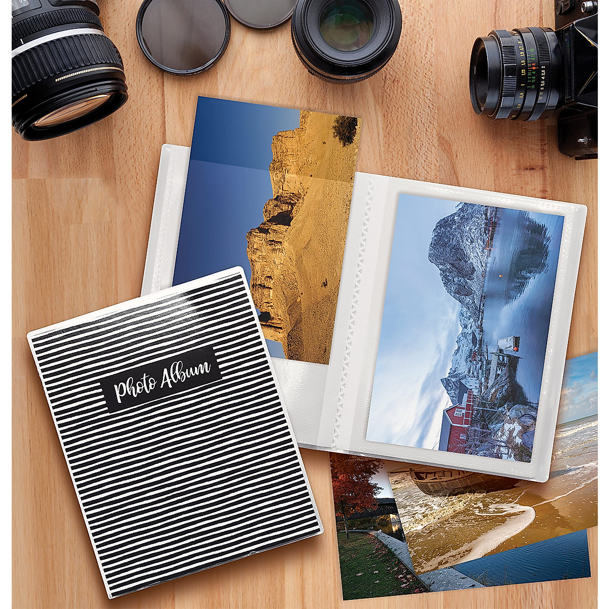 Better Office Products 36 Photo Mini Photo Album, 4 x 6 Inch, Pack of 6, Flexible Cover with Removable Decorative Inserts, Clear View Front Cover, 6 Pack