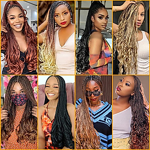 French Curly Braiding Hair 7 Packs 22 Inch Pre Stretched Braiding Hair Ombre Bouncy Loose Wave Crochet Braids for Women Spanish Curly Ends Synthetic Hair Extensions (7 Packs, 1B/33/30#)