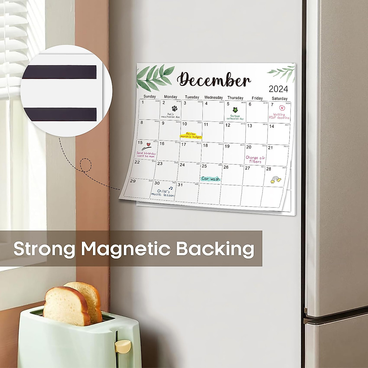 Aesthetic Magnetic Calendar For Refrigerator, Fridge Calendar Runs From January 2024 Until June 2025, 18 Monthly Refrigerator Calendar With Greenery Designs for Easy Organizing - Nature