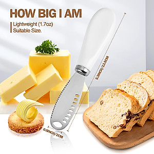 2 Pack Stainless Steel butter Spreader Knife with White Porcelain Handle, 3-in-1 Kitchen Gadgets,5.11 Inch. Butter Spreader for Bread Smear Butter, Jam, Peanut Butter (Butter Knief)